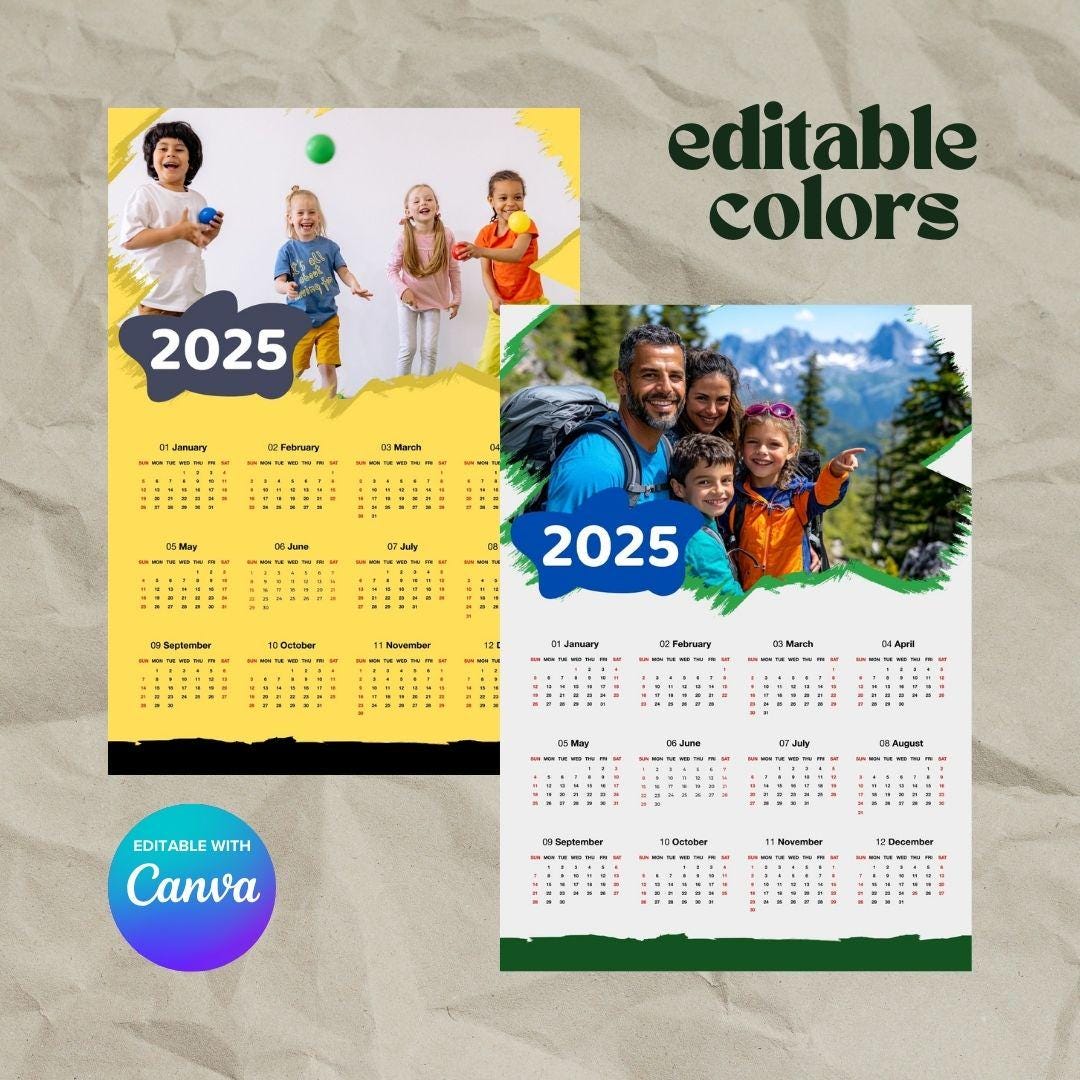 Photo Calendar Template 2025 Brush Style Design | Editable Calendar ...
