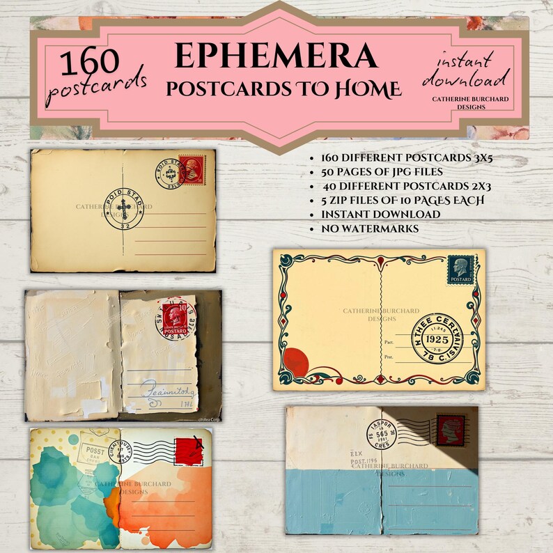 160 Unique Postcards for Journals, Scrapbooking, Cards. 50 Pages of ...