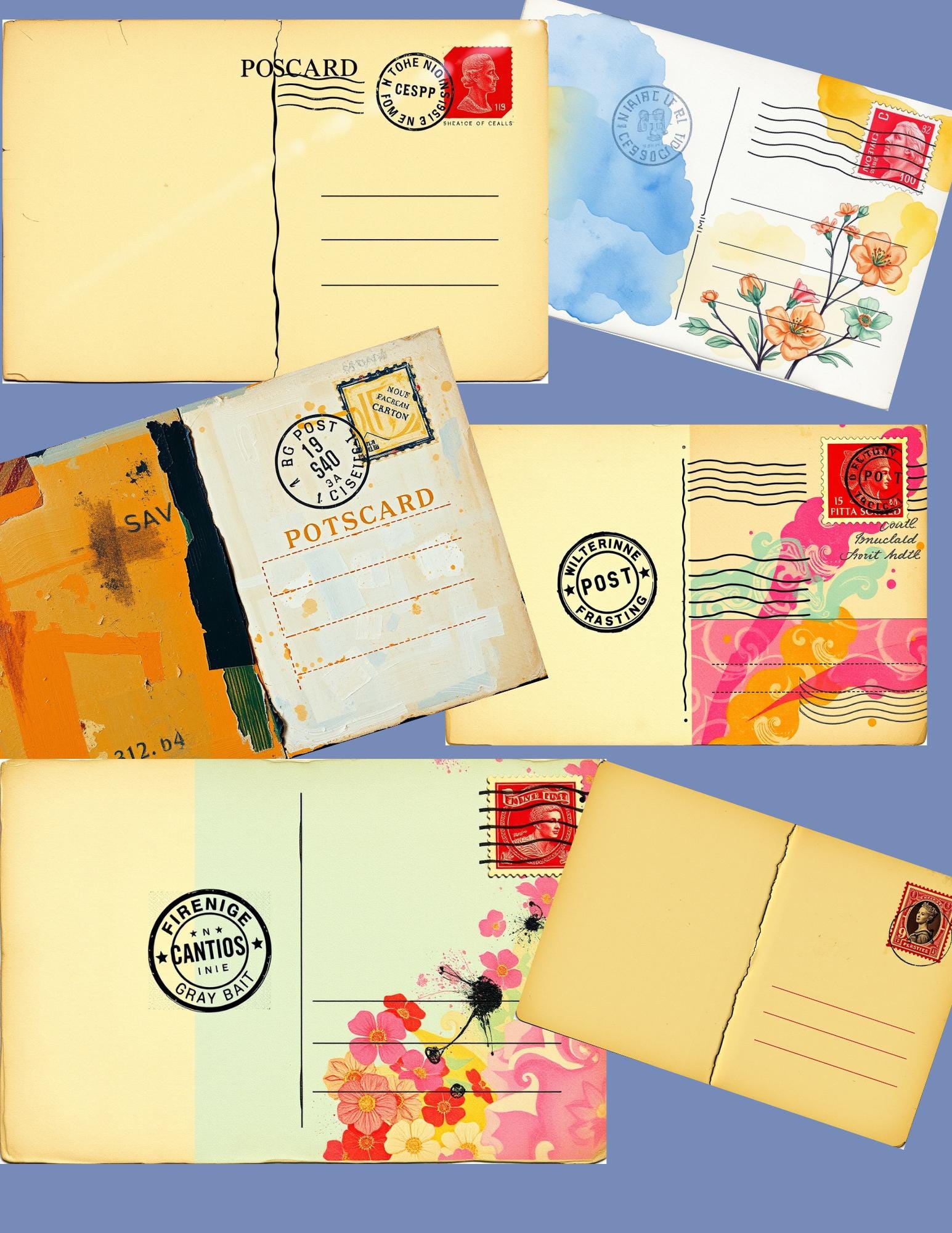 160 Unique Postcards for Journals, Scrapbooking, Cards. 50 Pages of ...