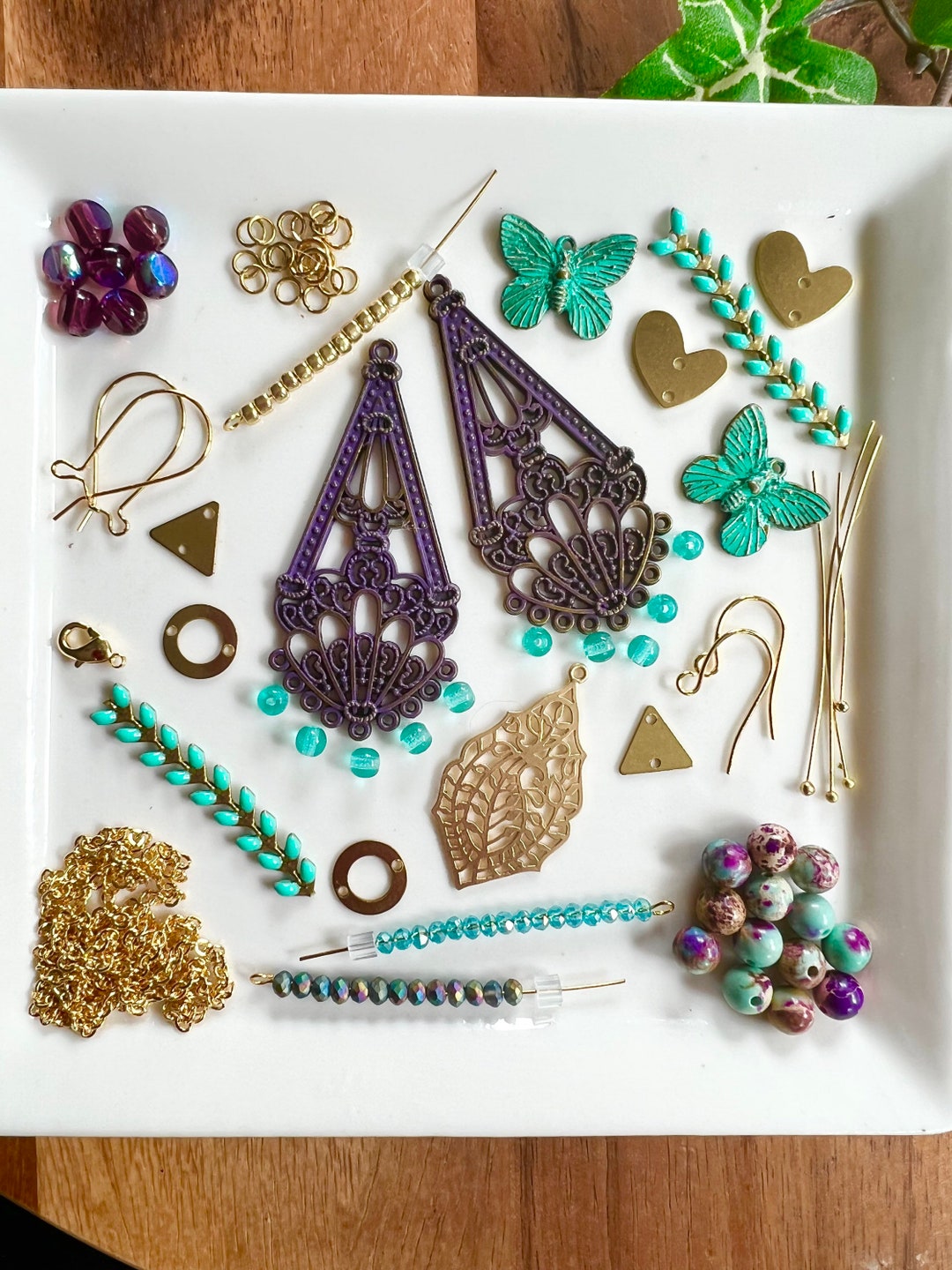 Purple Boho Patina Bead Mix Purple Beads and Gold Charms - Etsy