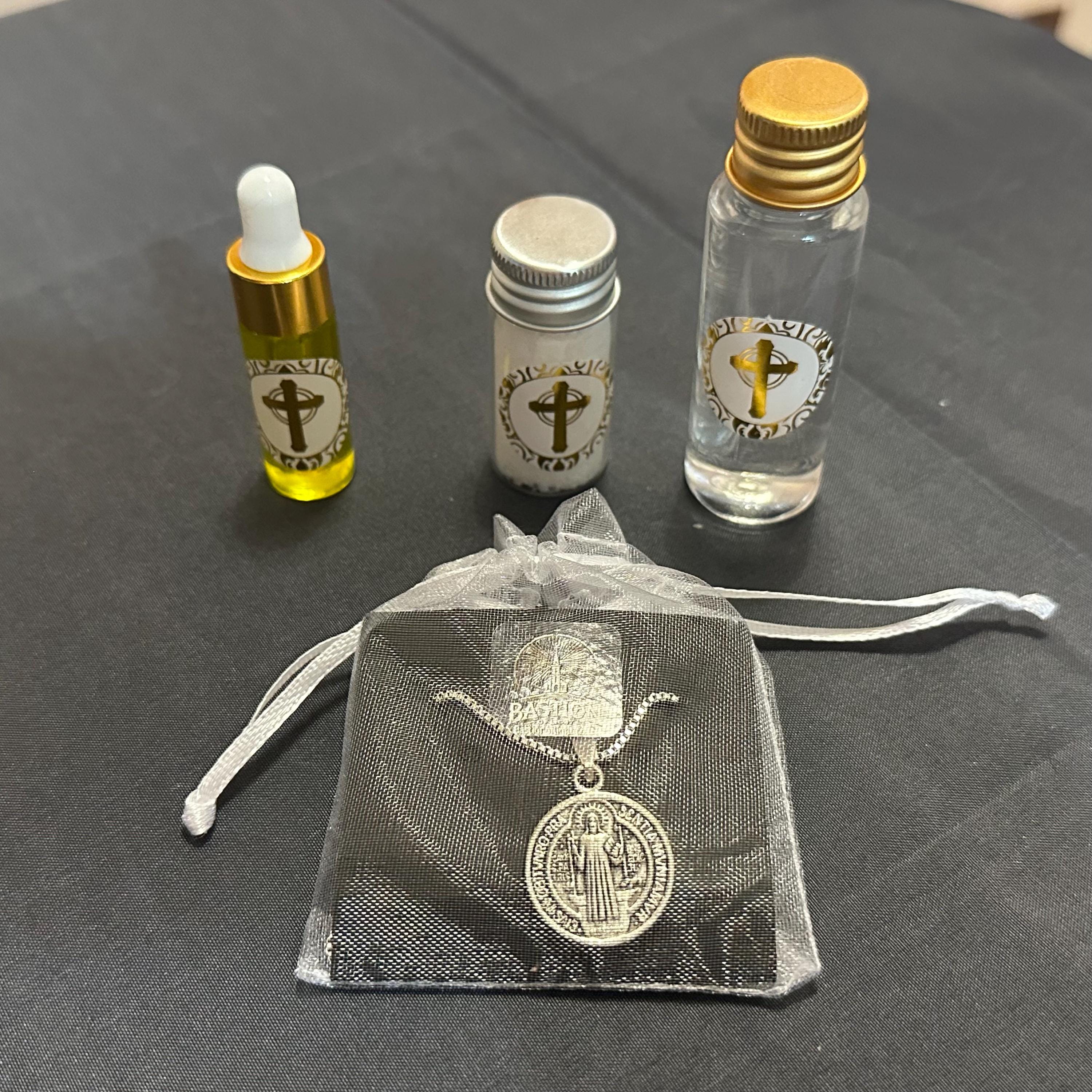 Holy Water, Salt, Holy Oil & St. Benedict Charm Spiritual Protection ...