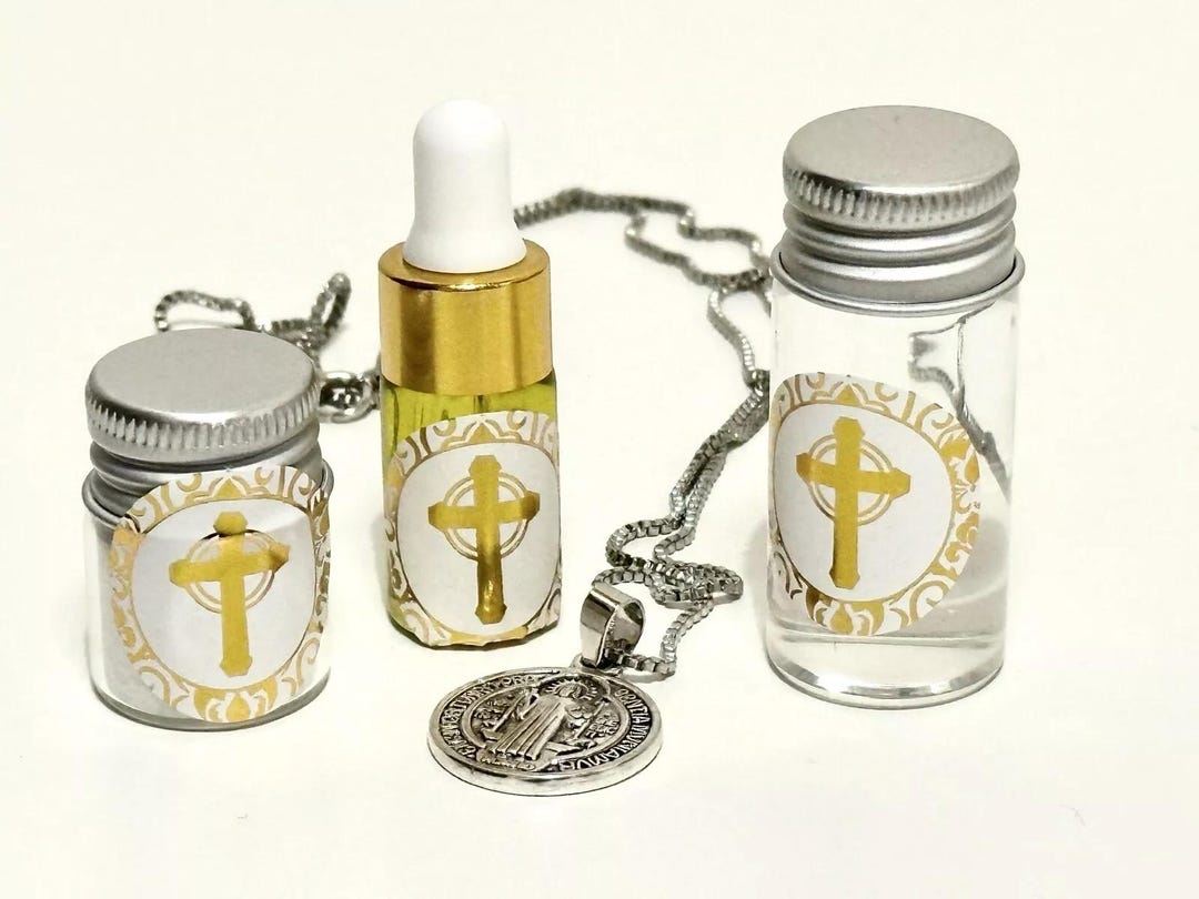 Holy Water, Salt, Holy Oil & St. Benedict Charm Spiritual Protection ...