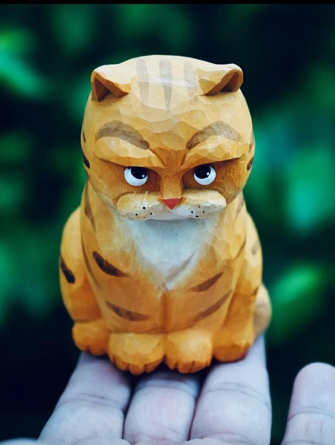Hand-carved Angry Cat Emoji,amusing Angry Face,wooden Cat Sculpture ...