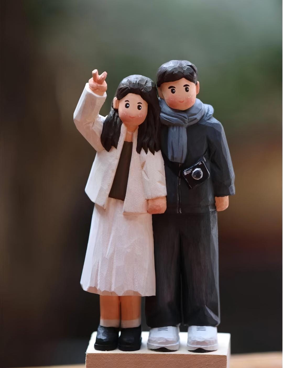 Hand-carved Wooden Love Couple Figurine: Personalized Anniversary ...