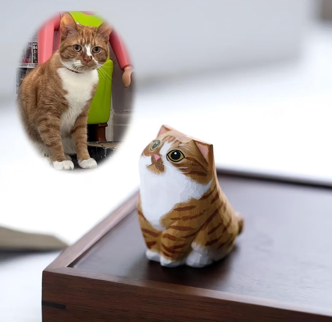 Cat Memorial Statue Hand Painted From Photo | Custom Wooden Cat ...
