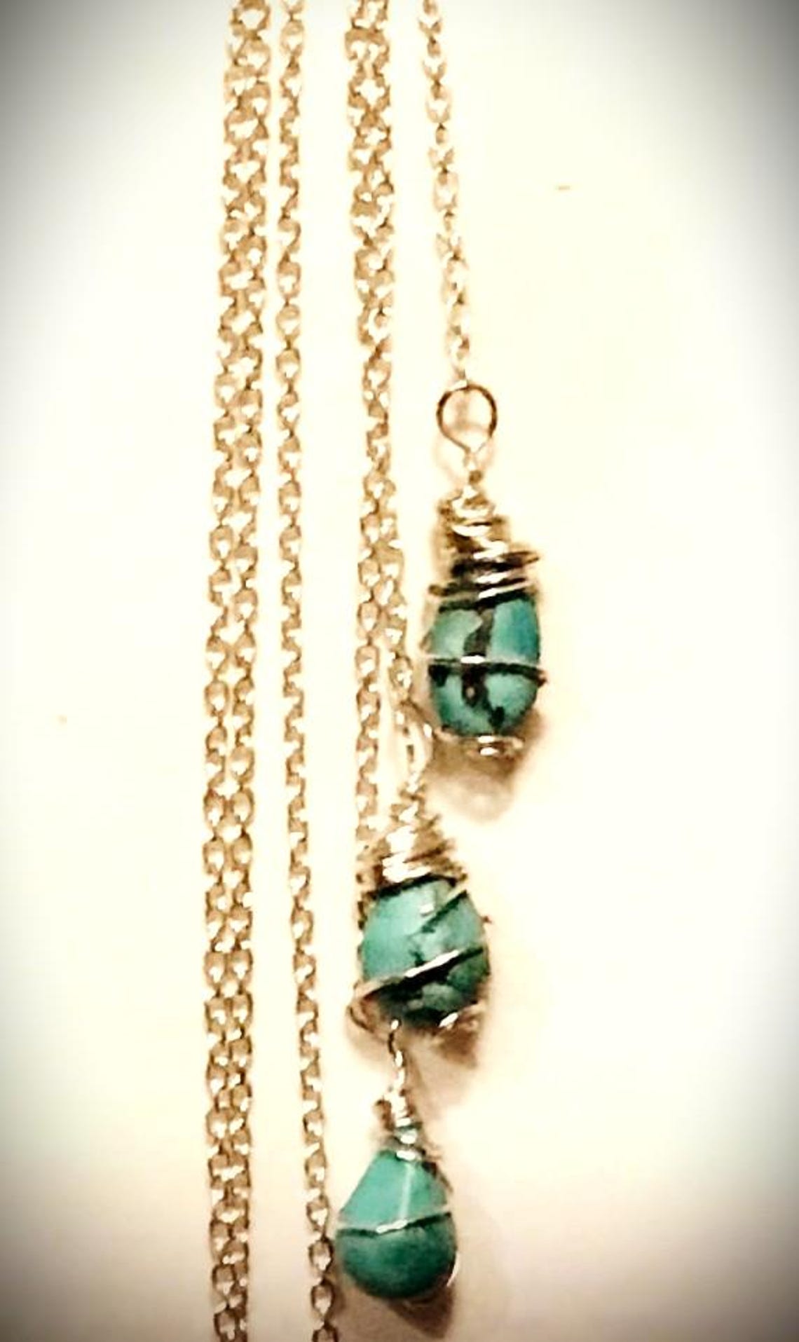 Tourquoise Teardrop Silver Waterfall Necklace - Etsy