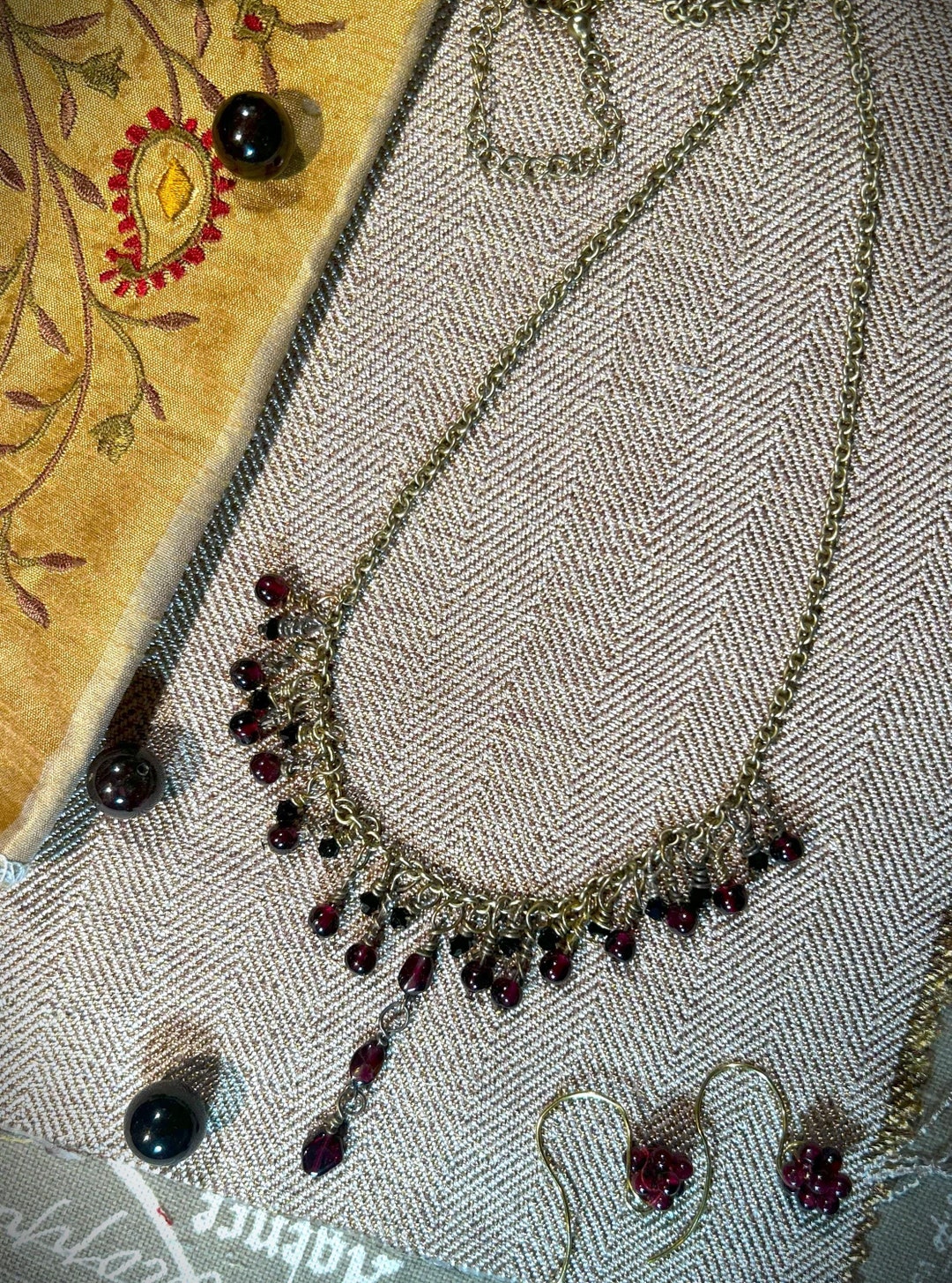 Princess Necklace - a Simple Chain With Dangling Garnets and Glass ...