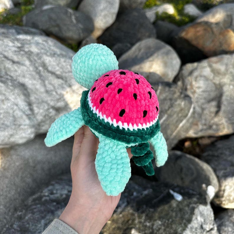 Watermelon Turtle Amigurumi Crochet Pattern – Cute Fruit Turtle Plush ...