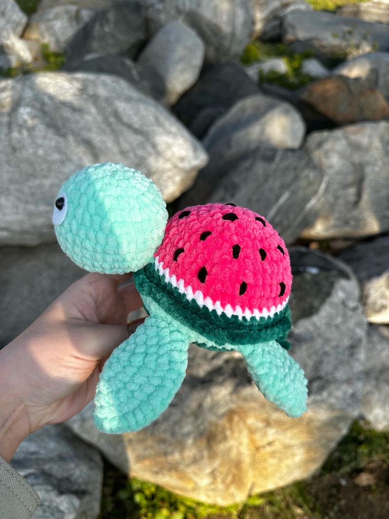 Watermelon Turtle Amigurumi Crochet Pattern – Cute Fruit Turtle Plush ...