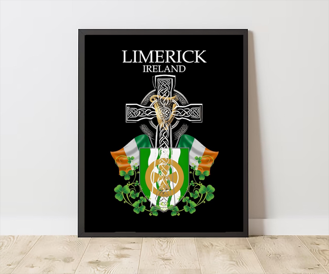 Limerick Ireland Crest Art: Celtic Cross & Shamrocks (digital Download ...