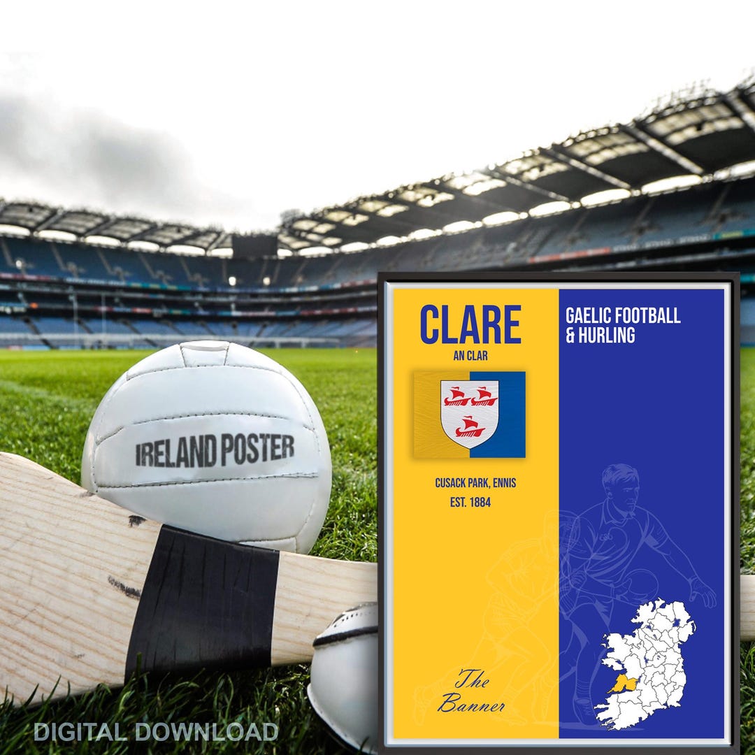 Clare GAA Digital Print | Gaelic Football & Hurling Poster | Irish ...