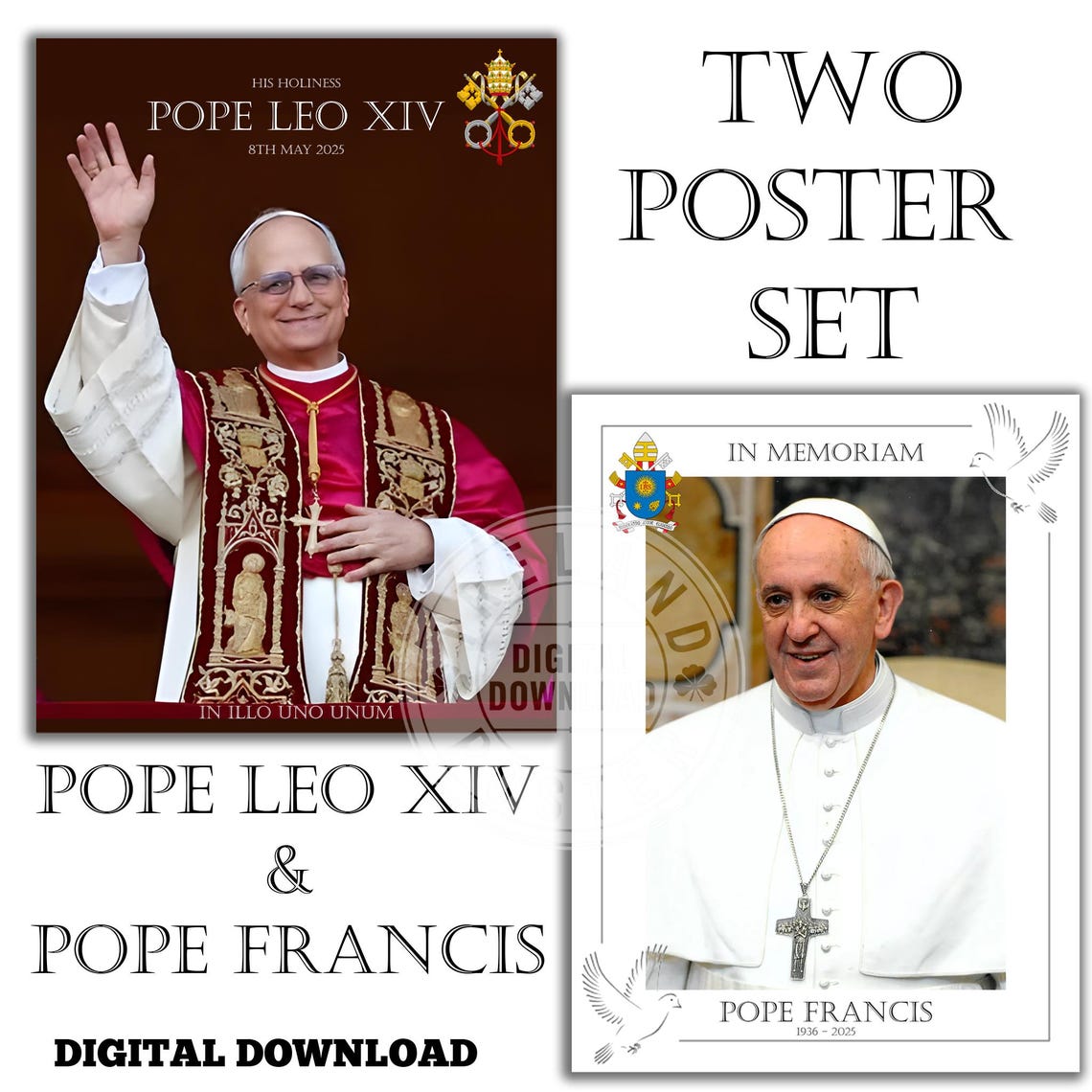 Pope Leo XIV Poster & Pope Francis Commemoration Art | Catholic ...