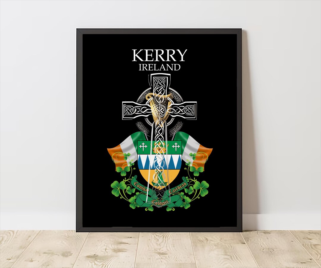 County Kerry Ireland Art: Celtic Cross & Coat of Arms (digital Download ...