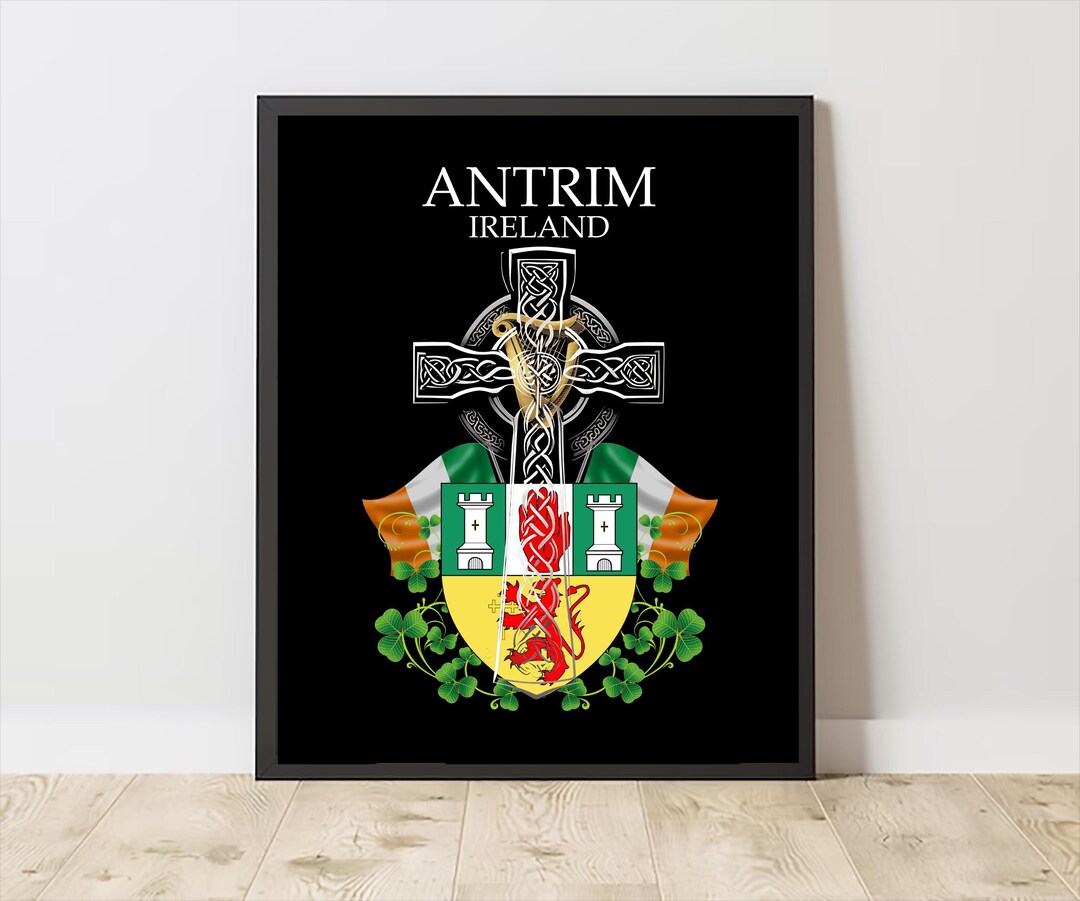 County Antrim Ireland | County Coat of Arms & Irish Celtic Cross ...