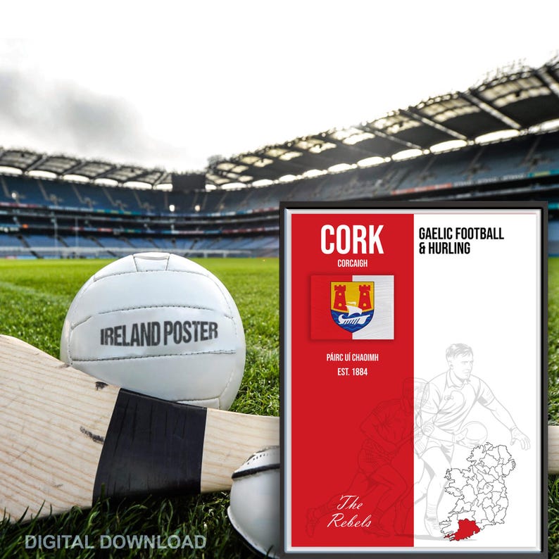 Cork GAA Print: Gaelic Football & Hurling, Irish County Wall Art ...