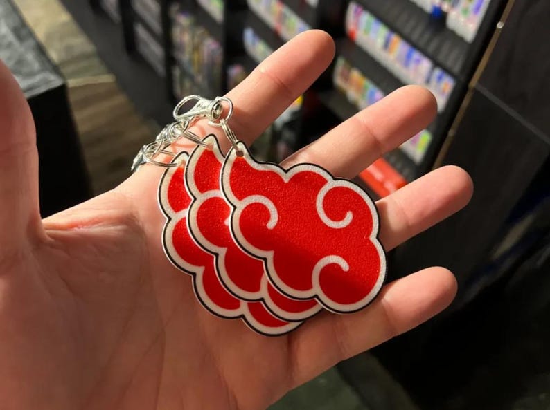 Akatsuki Red Cloud Keychain Naruto Geek Accessory Manga Design Keychain ...