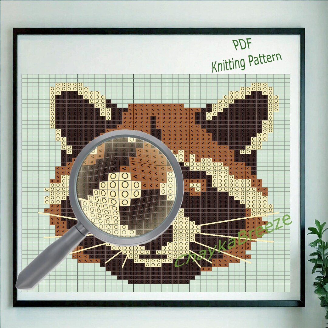 Raccoon Face Knitting Pattern: Easy Colorwork Animal Knit Chart (PDF ...