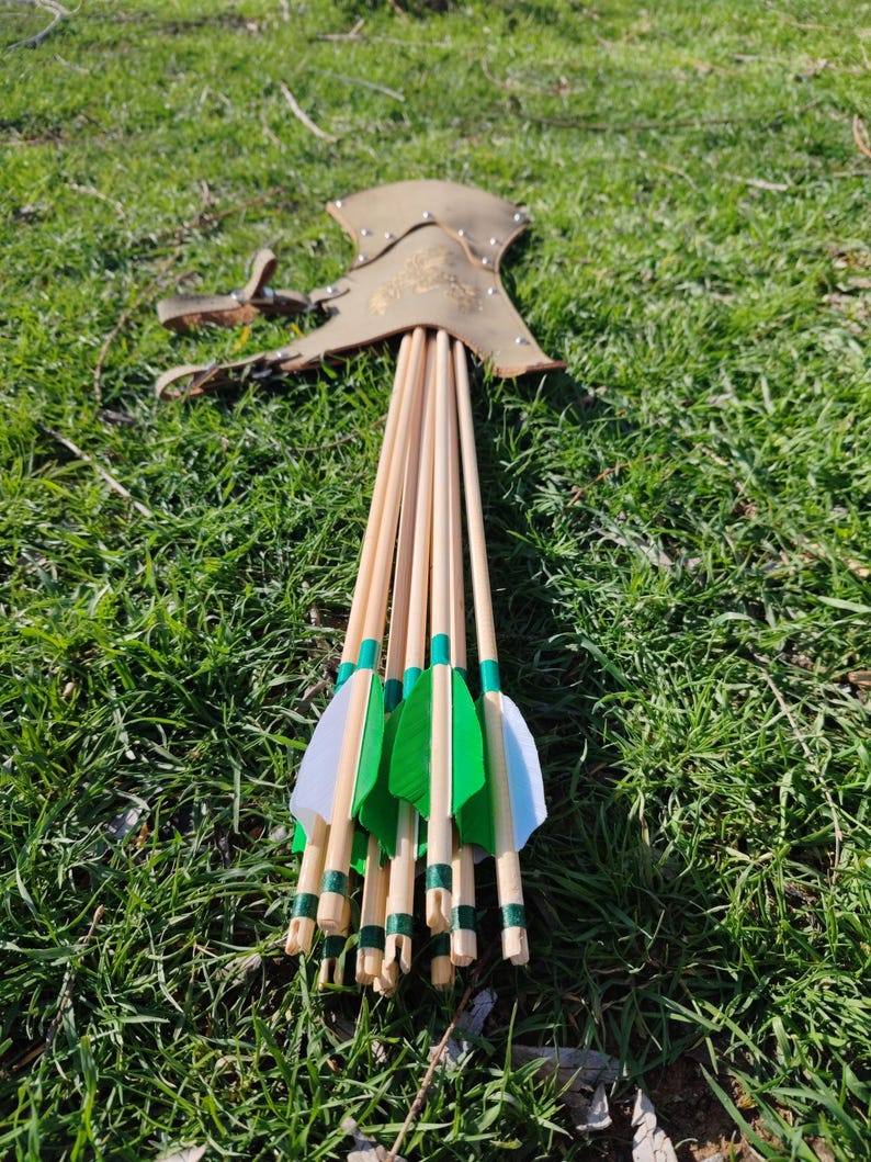 10 Pieces Traditional Arrows + Ottoman Archery Leather Arrow Quiver for ...