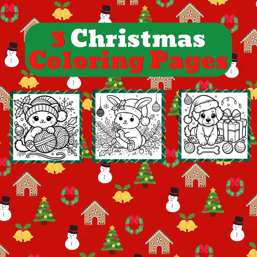 Kids Christmas Coloring Pages, Christmas Activity, 3 Printable ...