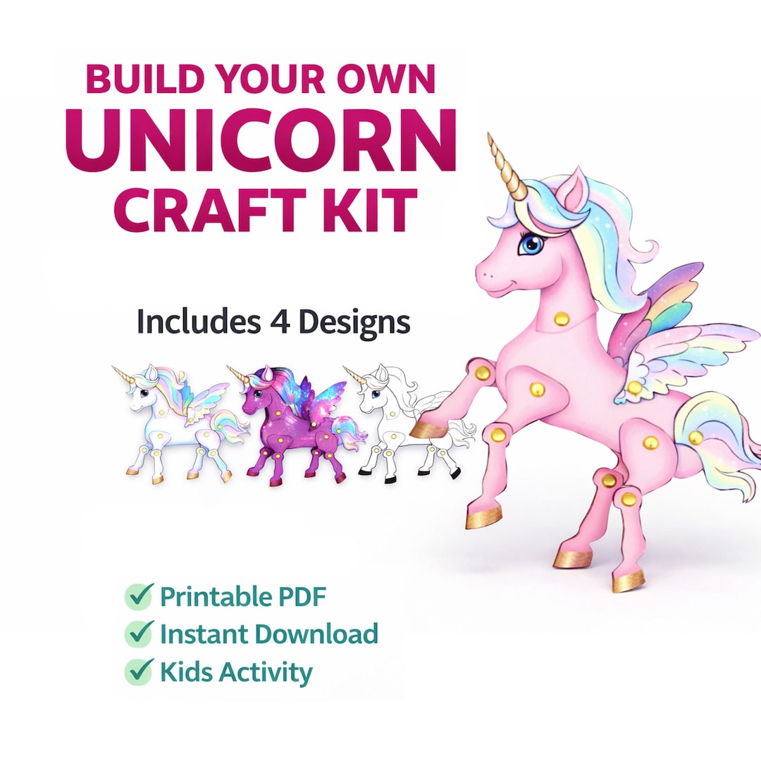Articulated Unicorn Papercraft Template | 4 Designs (3 Colored, 1 ...