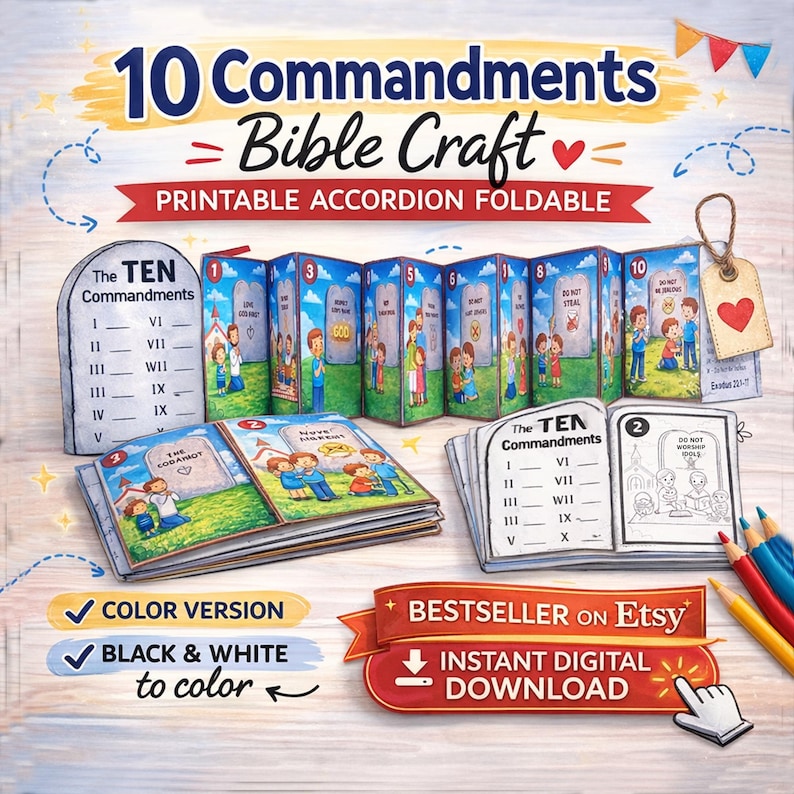 10 Commandments Bible Craft – Printable Accordion Foldable (digital ...