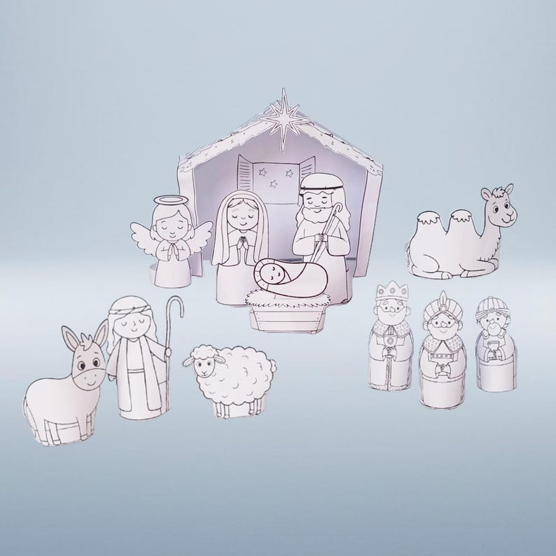 Printable Nativity Scene PDF — Christmas Cut & Color Paper Craft - Etsy