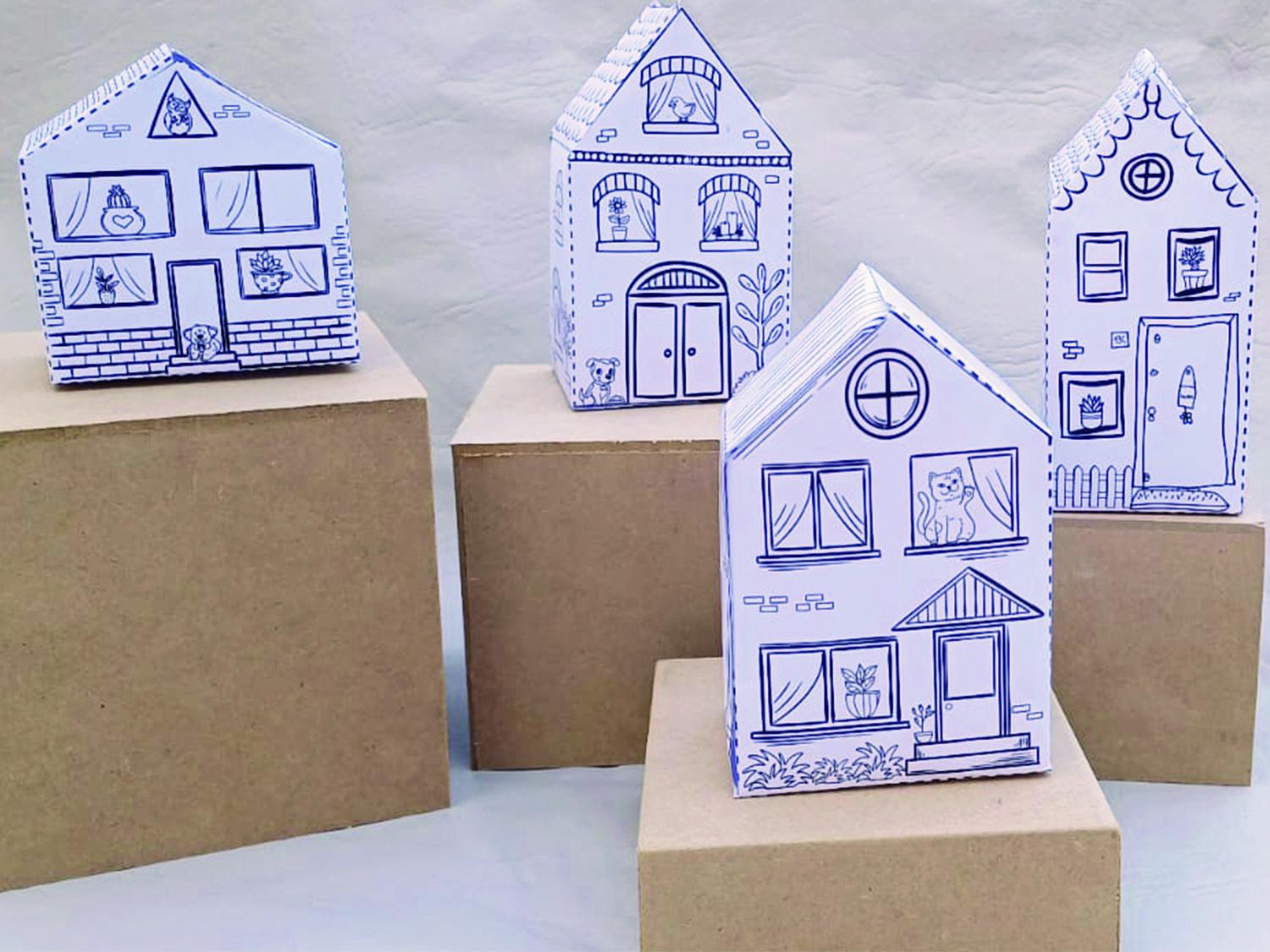 Paper House Craft Kit: 4 Printable Houses to Build, Color and Cut, Fun ...