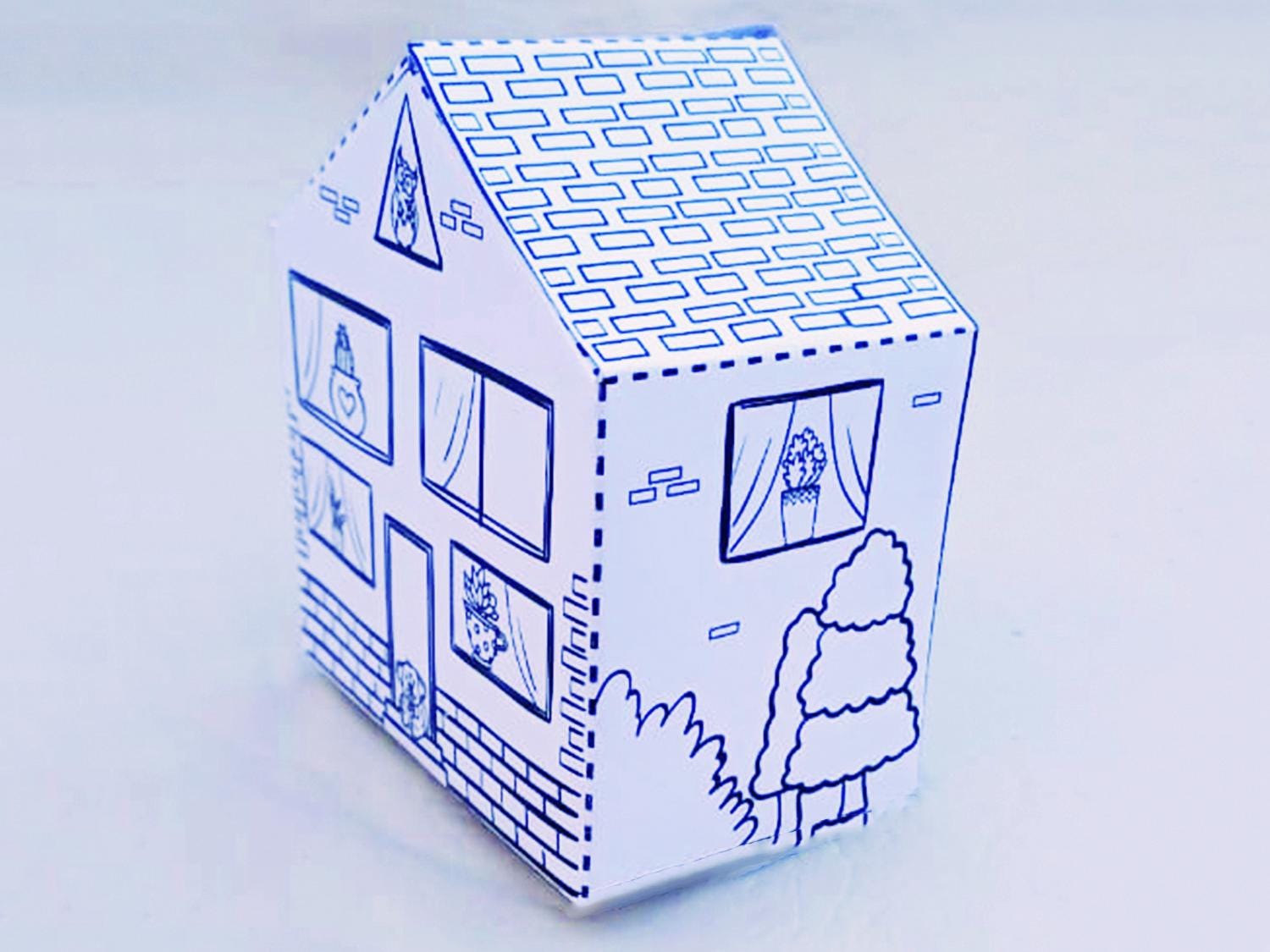 Paper House Craft Kit: 4 Printable Houses to Build, Color and Cut, Fun ...
