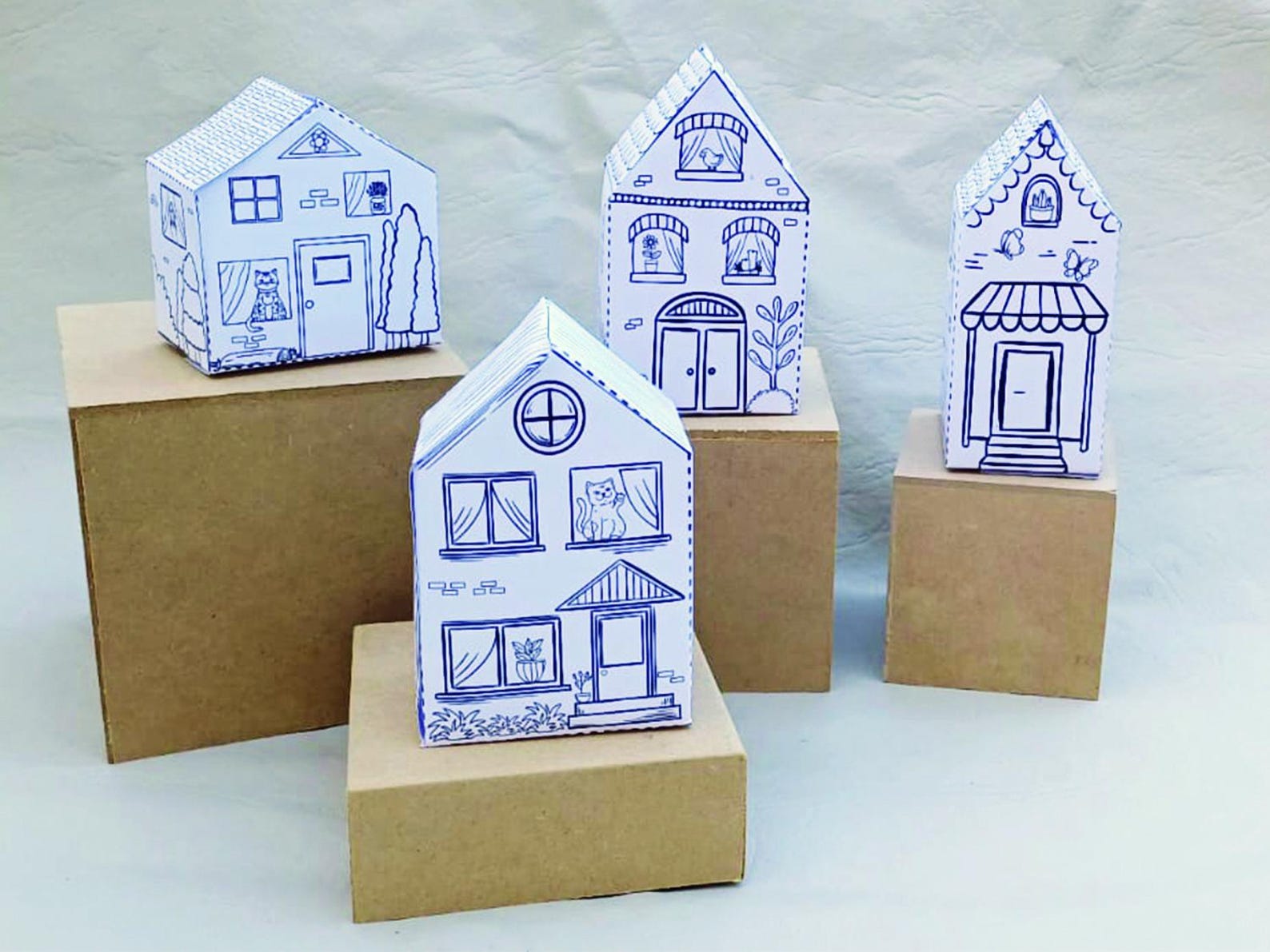 Paper House Craft Kit: 4 Printable Houses to Build, Color and Cut, Fun ...