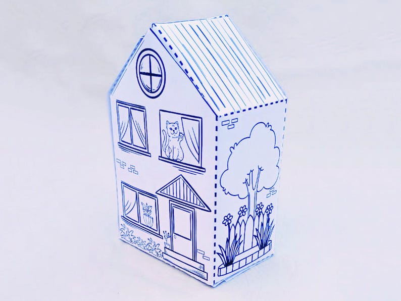 Paper House Craft Kit: 4 Printable Houses to Build, Color and Cut, Fun ...