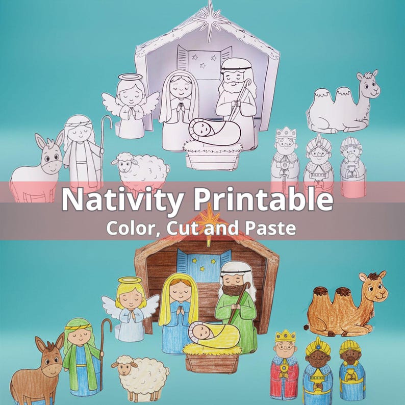 Printable Nativity Scene PDF — Christmas Cut & Color Paper Craft - Etsy