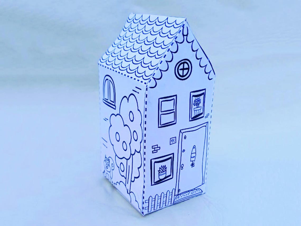 Paper House Craft Kit: 4 Printable Houses to Build, Color and Cut, Fun ...