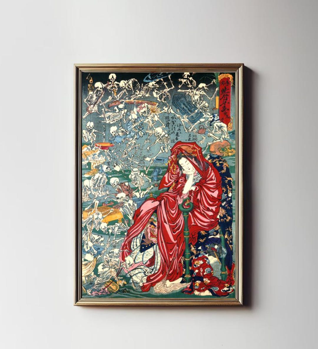 Hell Courtesan and Skeletons Poster | Kyosai Kawanabe Japanese Art ...