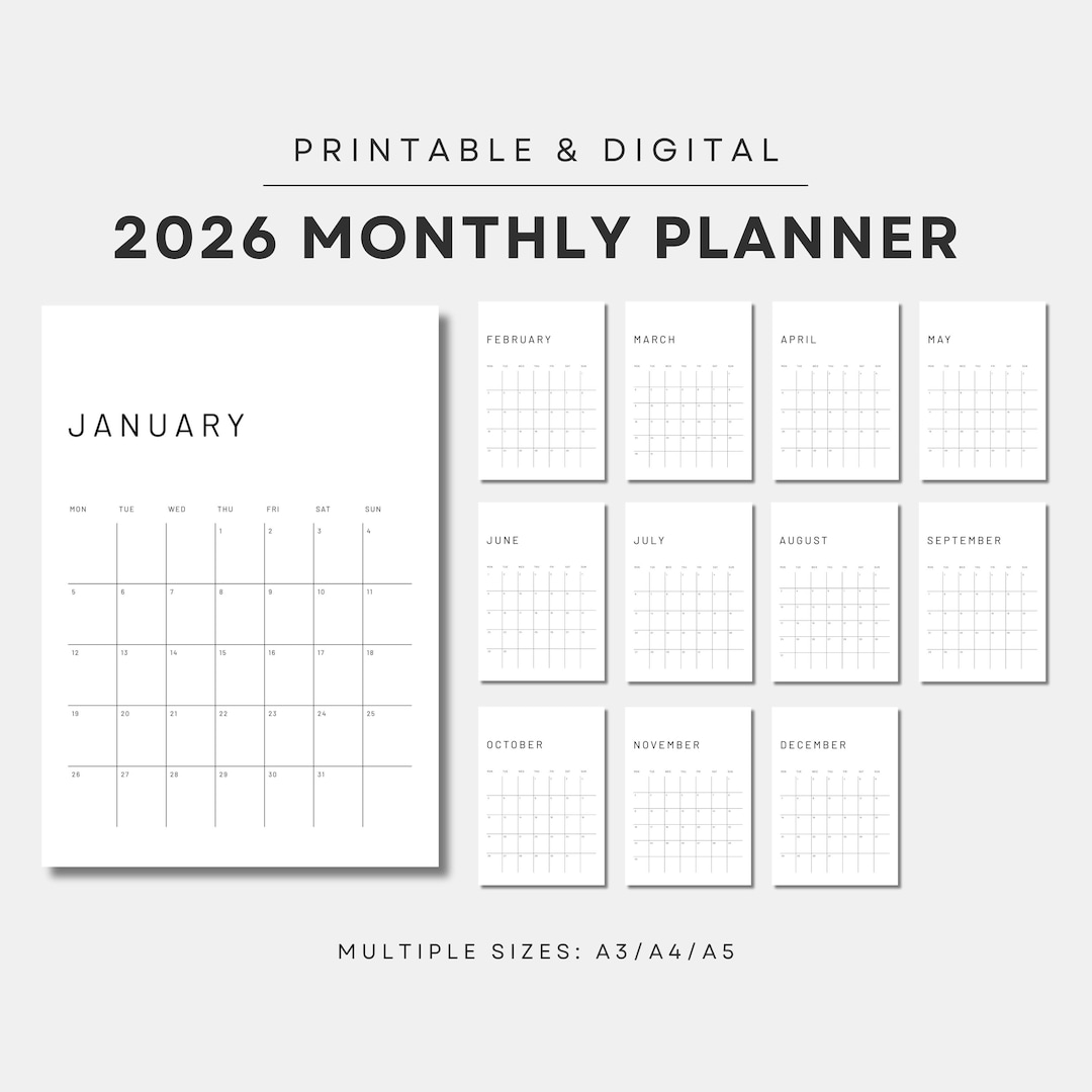 2026 Wall Minimalist Calendar | 12 Months | Daily Planner | Monthly ...