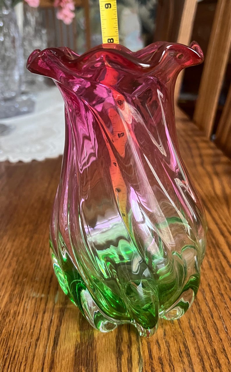 Vintage Teleflora Hand Blown Watermelon Vase -pink and Green - Etsy