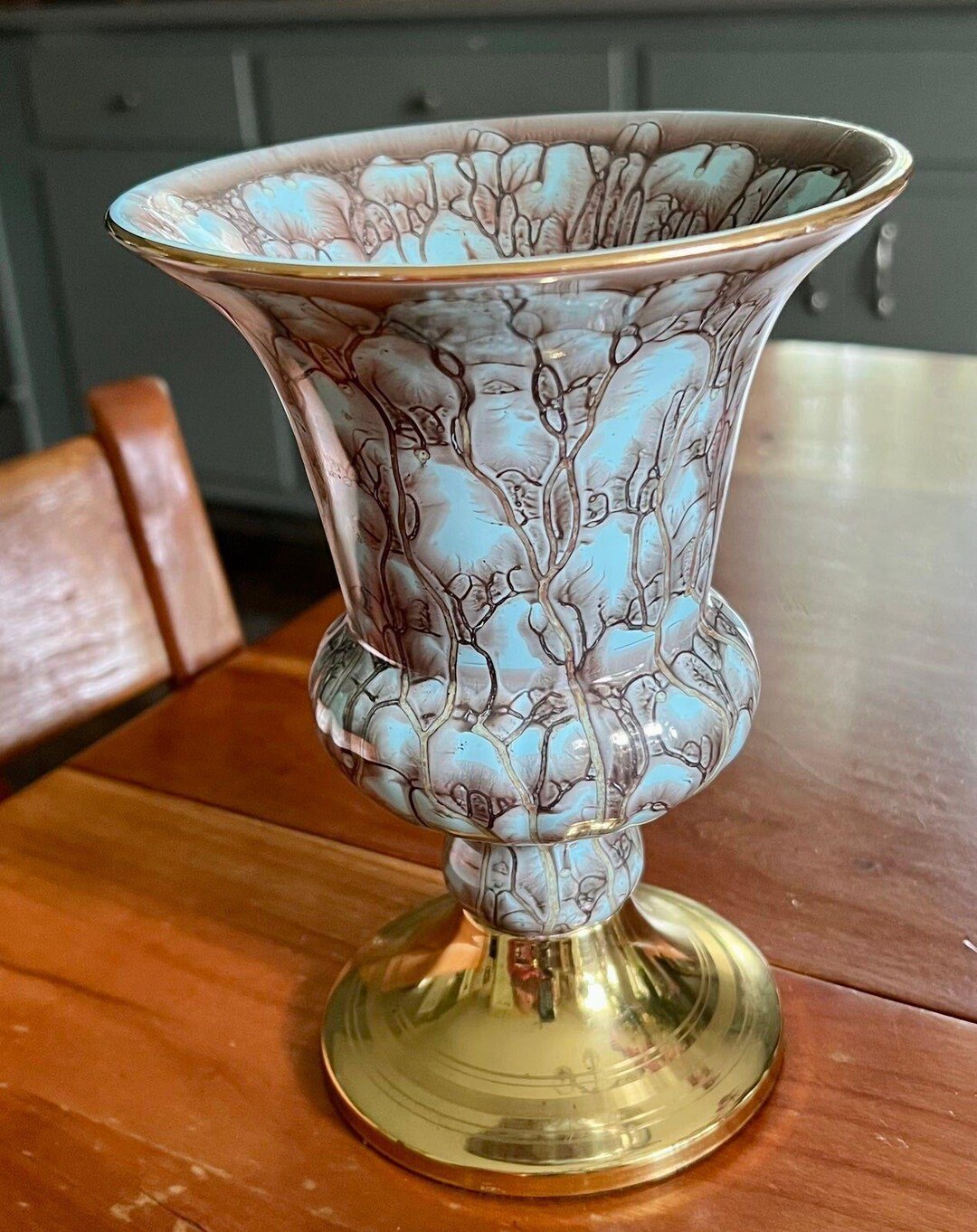 Vintage Old Dutch Delft and Brass Hand Painted Vase Turquoise Toned ...