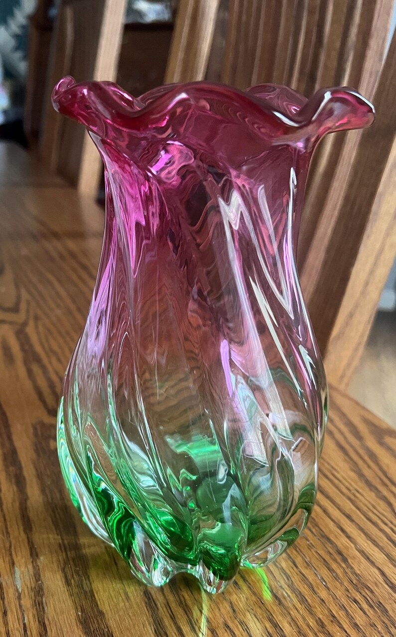 Vintage Teleflora Hand Blown Watermelon Vase -pink and Green - Etsy