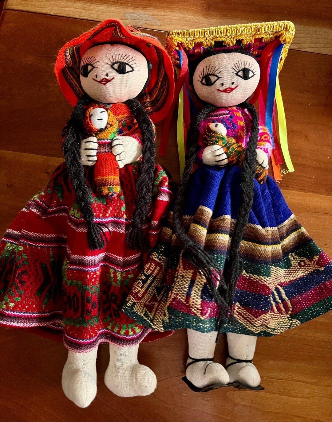 Pair of Handmade Vintage Peruvian Native Folk Art Dolls With ...