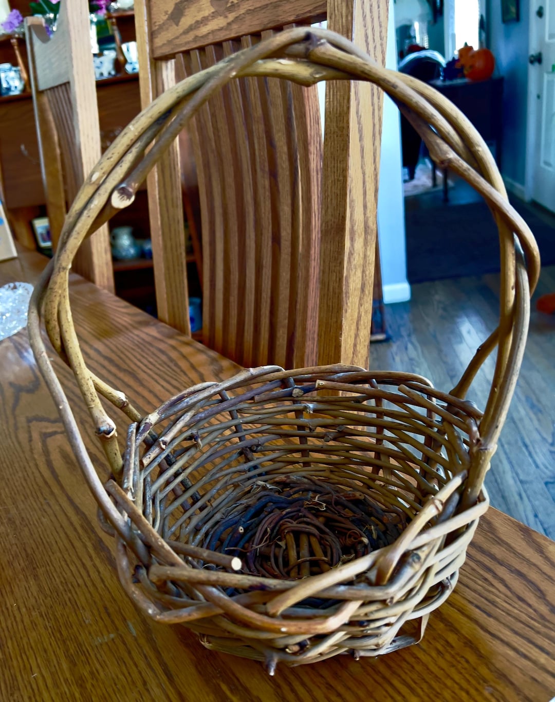 Rustic Handmade Twig Farmhouse Round Shape Basket With Handle - Etsy