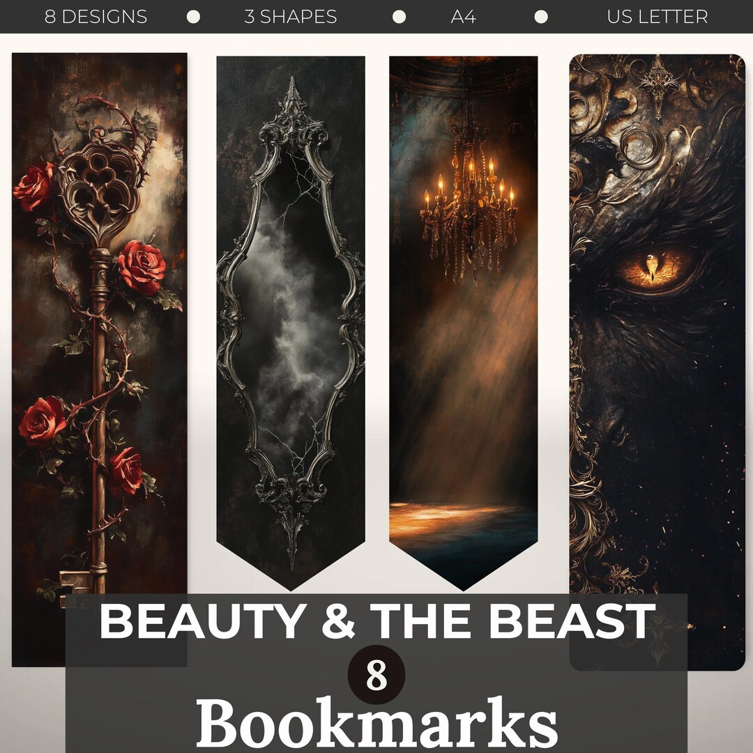 Gothic Beauty and the Beast Bookmarks - 8 Dark Fairy Tale PDF - Digital ...