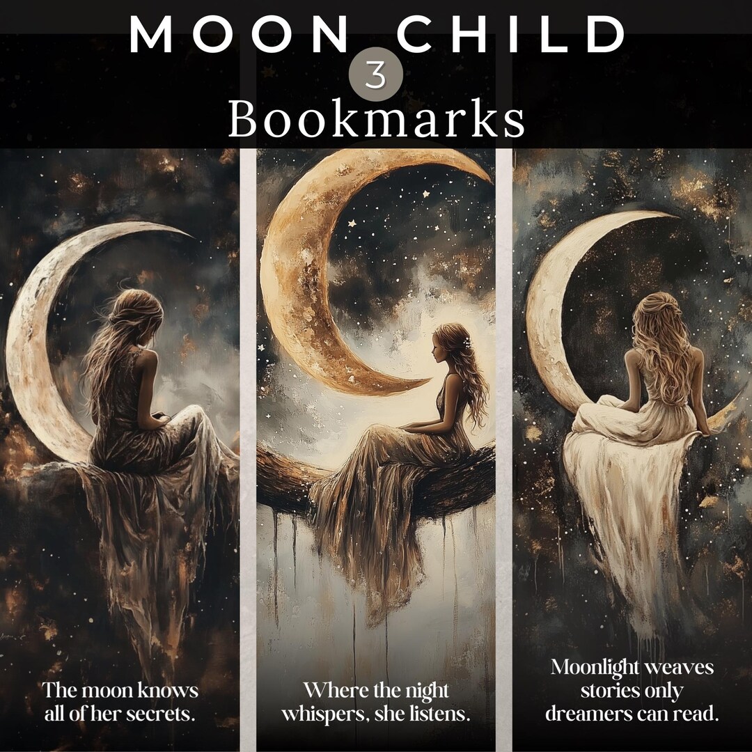 Moon Child Bookmarks – Celestial Girl Art, Dreamy Night (digital ...