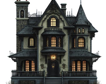 Victorian Gothic House Clipart – Haunted Manor Illustration for ...