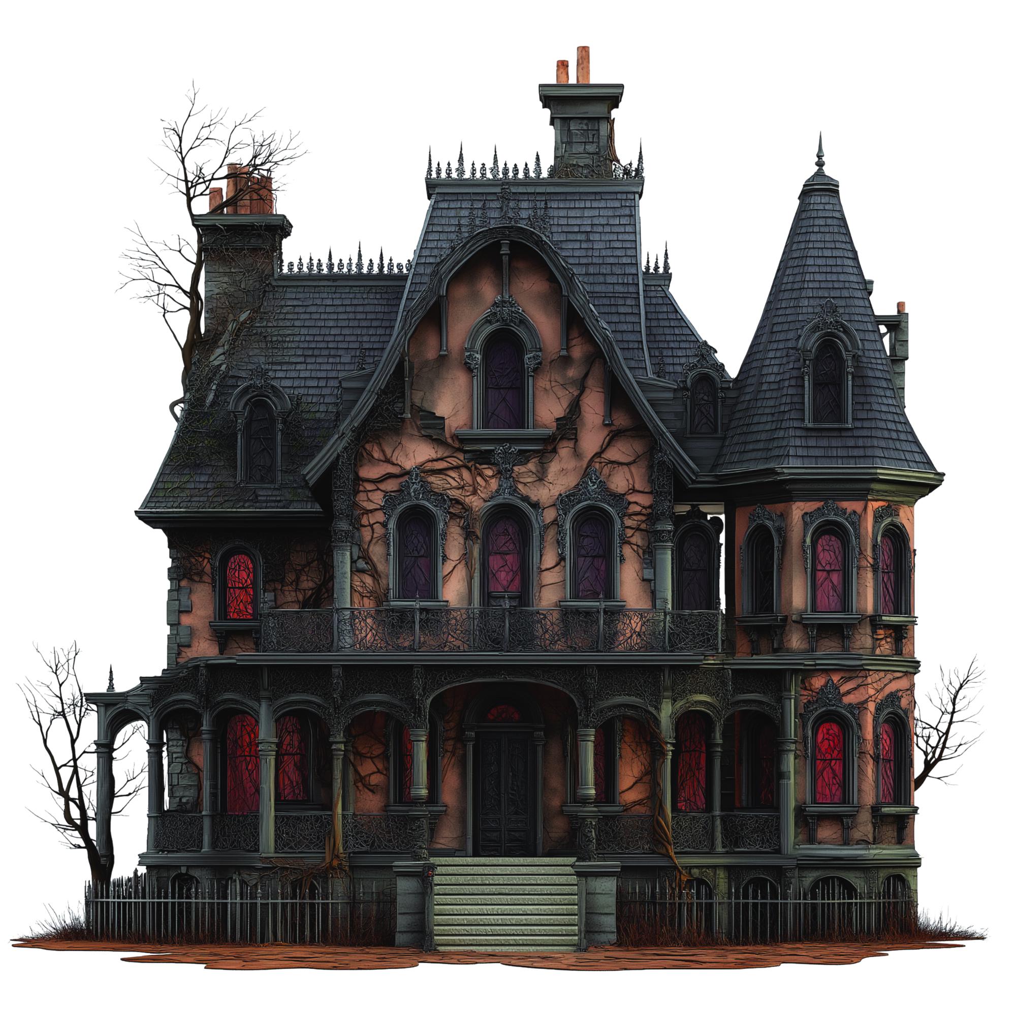 Victorian Gothic House Clipart Haunted Manor Illustration for Halloween ...