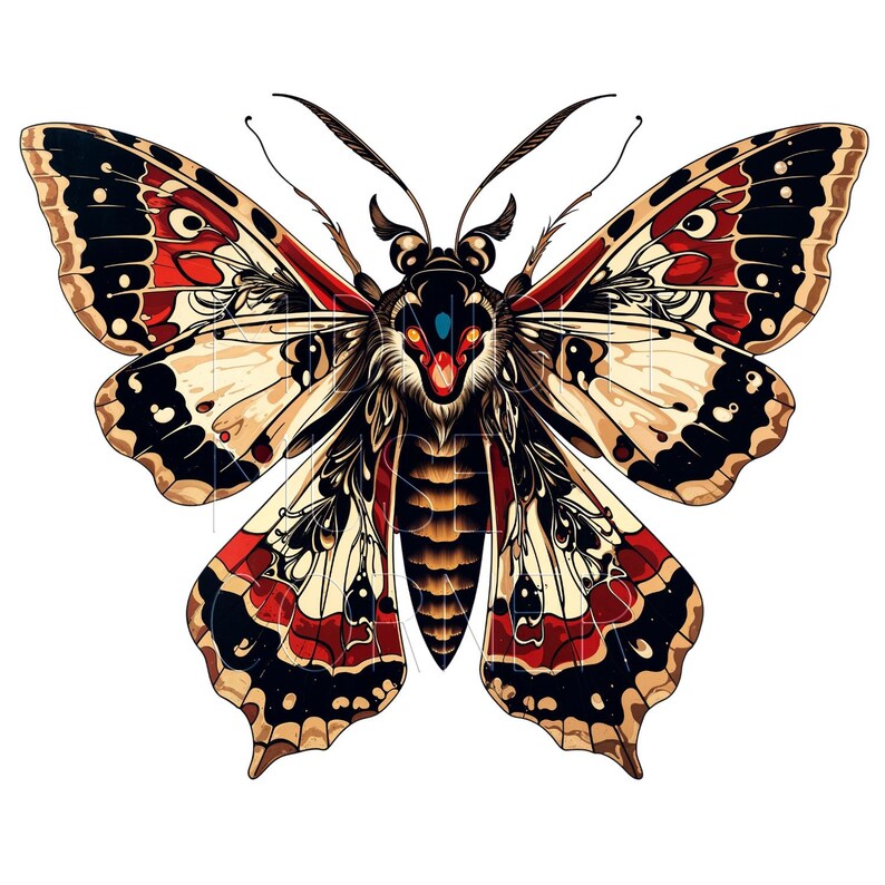 Victorian Gothic Moth Clipart - Mystical Red, Gold, and Black Digital ...