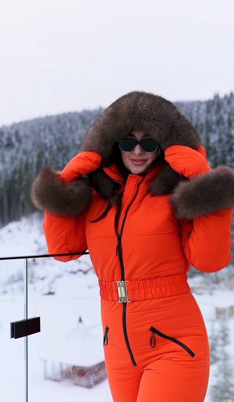 Women’s Ski Jumpsuit Luxury – Fur Hood Waterproof Winter One Piece ...