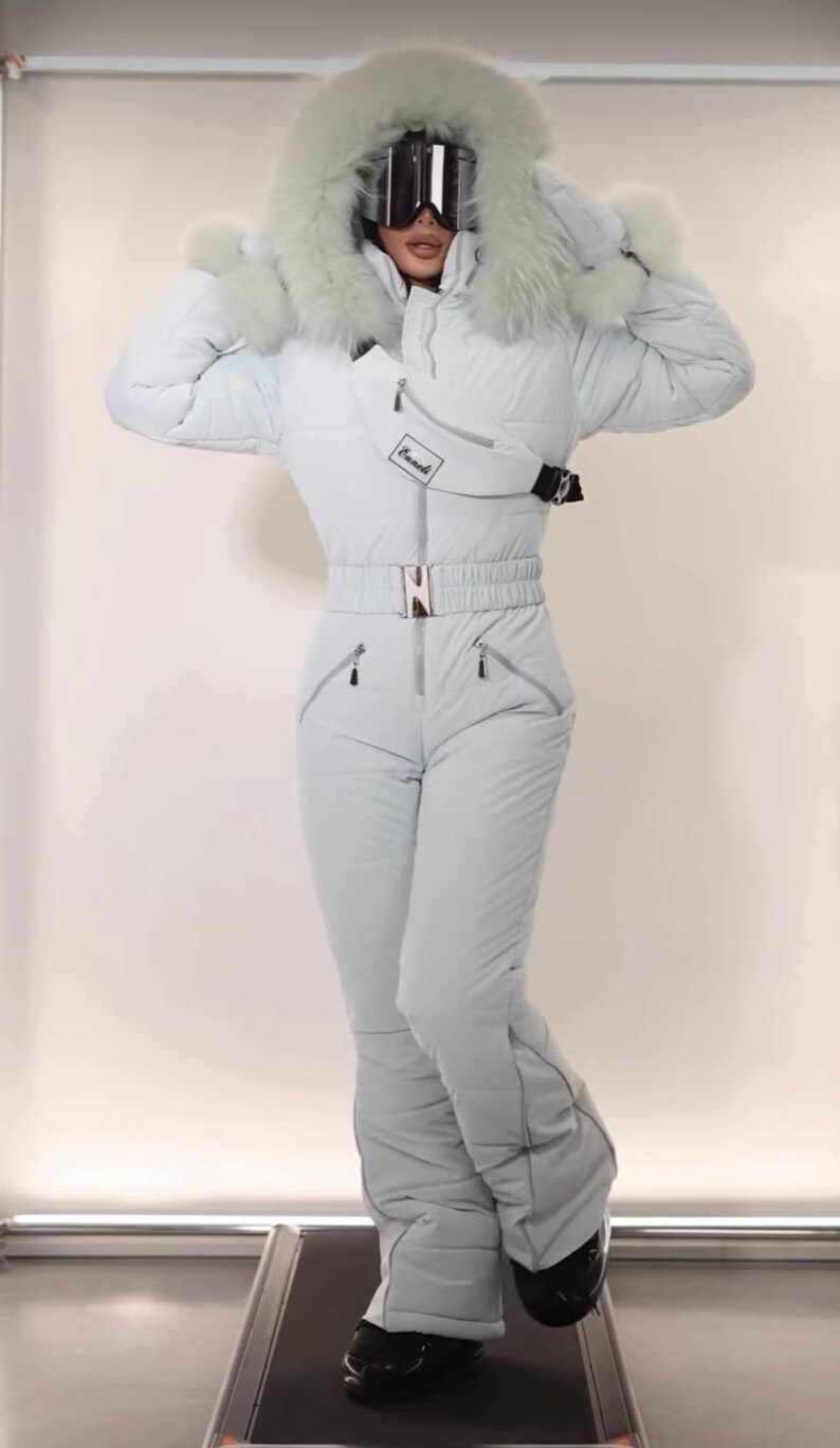 Women’s Ski Jumpsuit Luxury – Fur Hood Waterproof Winter One Piece ...