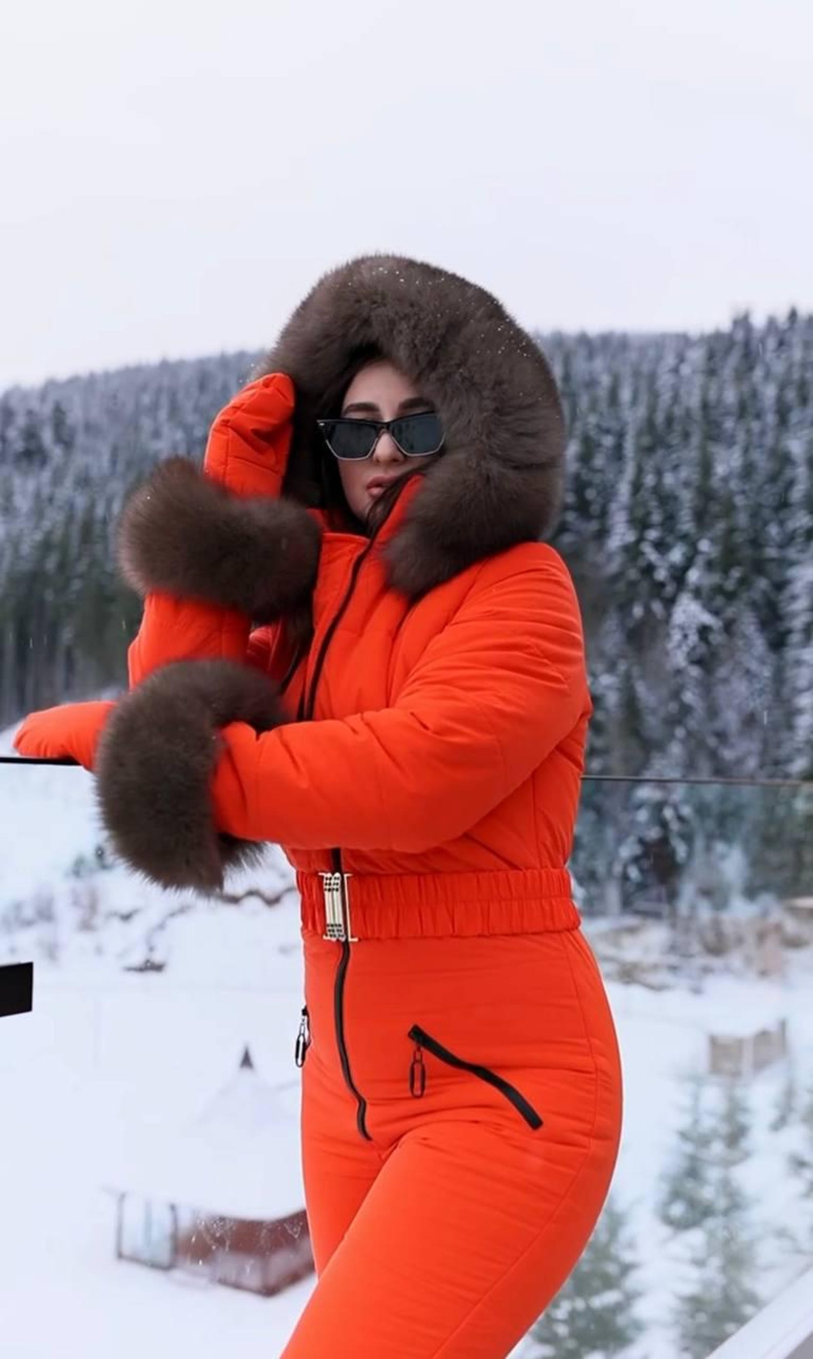 Women’s Ski Jumpsuit Luxury – Fur Hood Waterproof Winter One Piece ...