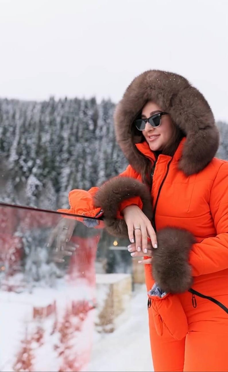Women’s Ski Jumpsuit Luxury – Fur Hood Waterproof Winter One Piece ...