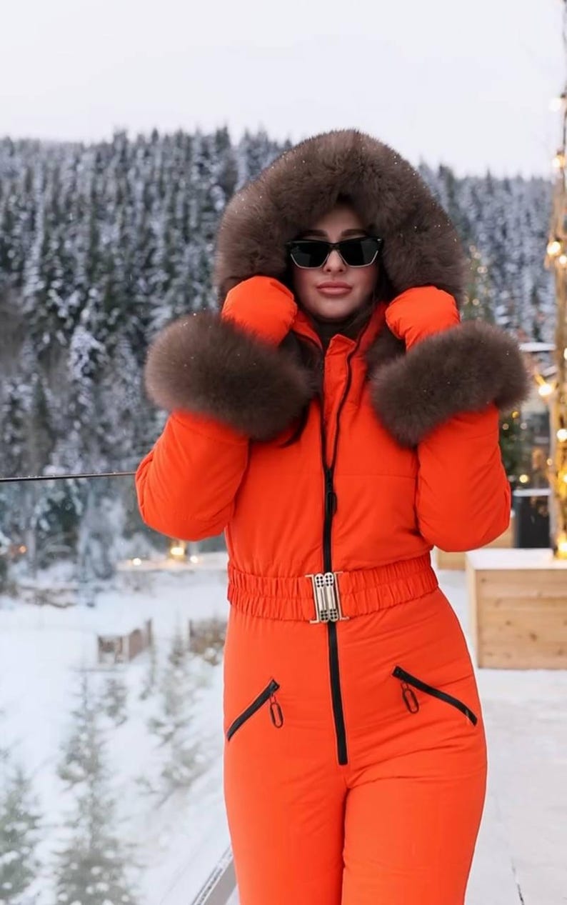 Women’s Ski Jumpsuit Luxury – Fur Hood Waterproof Winter One Piece ...