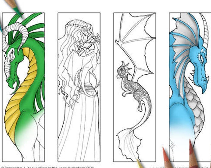Coloring Bookmarks, Printable Bookmarks, Dragon Coloring Pages, Adult ...